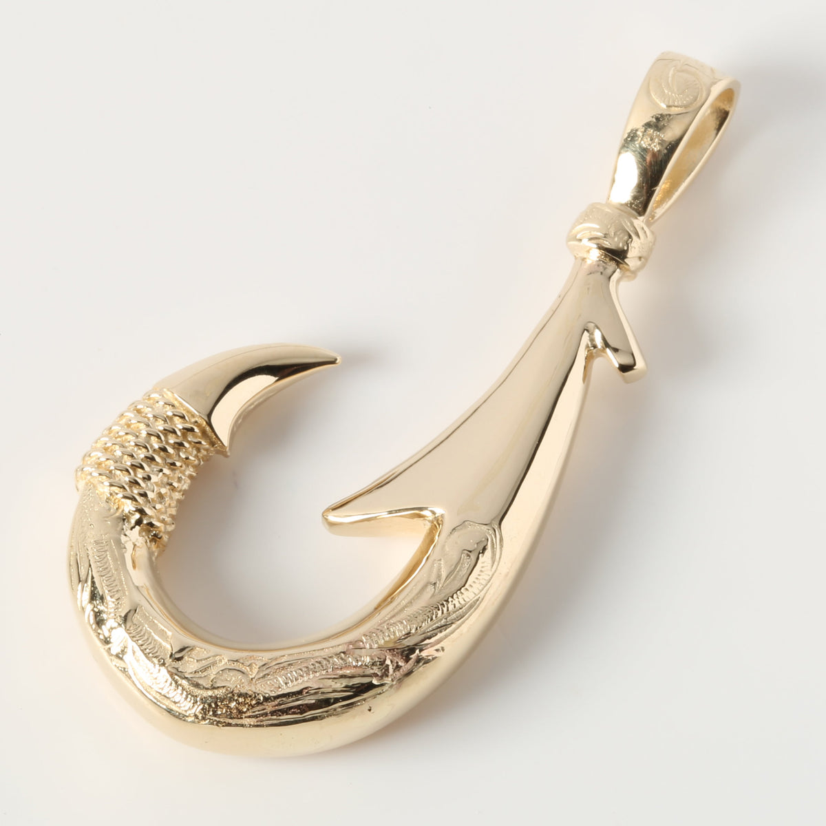 14K YG Fish Hook Pendant w/Scroll Engraving 16.5g CGP1033 – Akela Jewelry