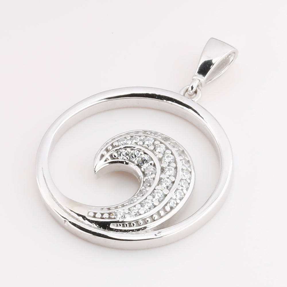 14K Solid White Gold Wave Pendant w/CZ (Chain Sold Separately) – Akela ...